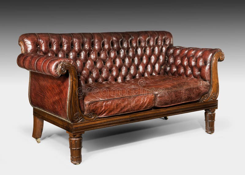 Antique Old Vintage Brown Leather Studded Cushioned Couch Sofa Stock ...