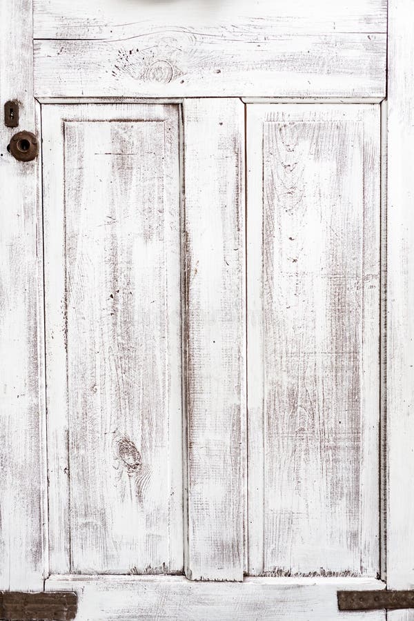 Antique, Old White Wooden Door with Rustic Key Hole Stock Photo - Image ...