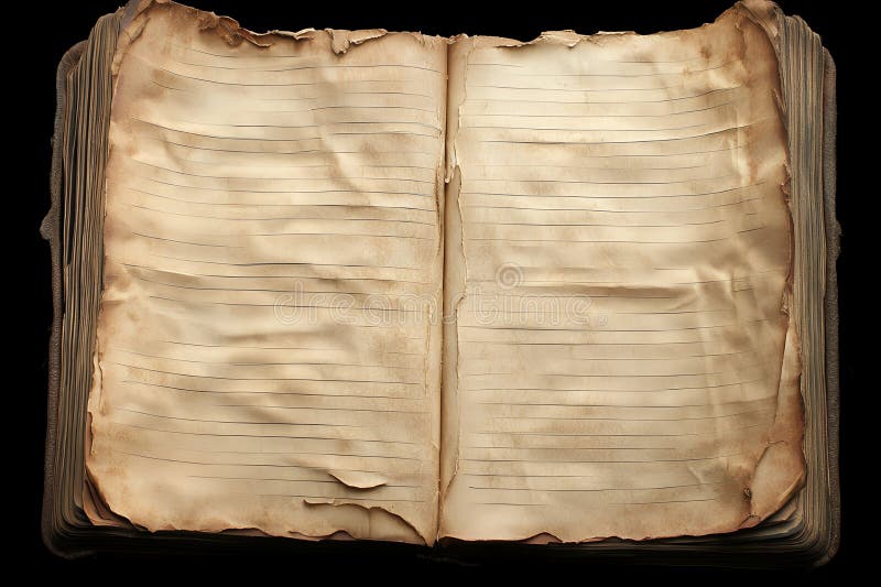 Antique Open Book with Aged and Burned Pages Showing Lined Paper ...