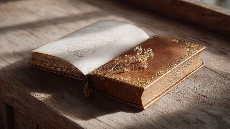 Antique Open Book with Delicate Flower Accent. Evokes Nostalgia ...