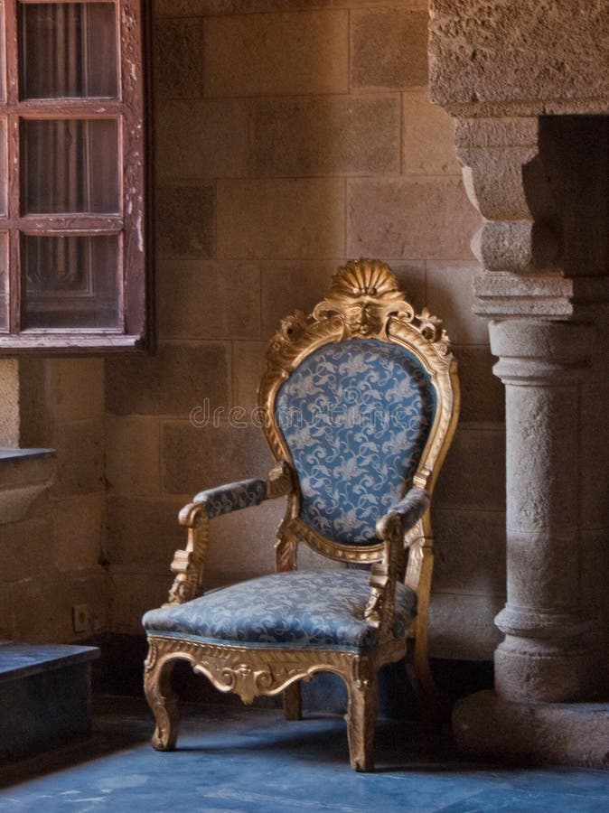 Antique Ornate Armchair in Castle Setting Stock Photo - Image of ...