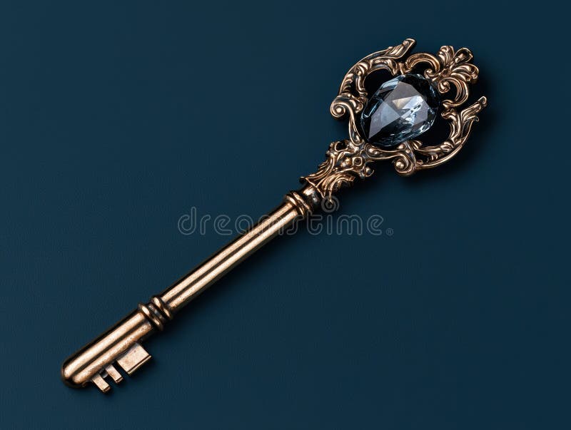 Antique Ornate Key with Gemstone Detail Stock Illustration ...