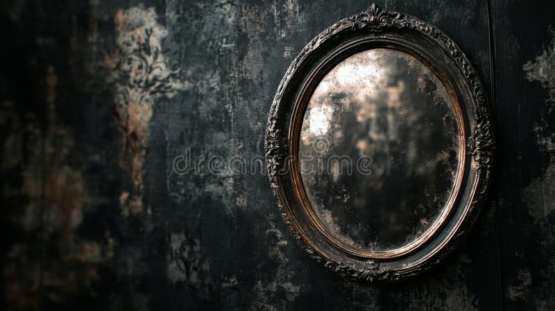 Antique Ornate Mirror on Dark Grunge Wall Stock Illustration ...