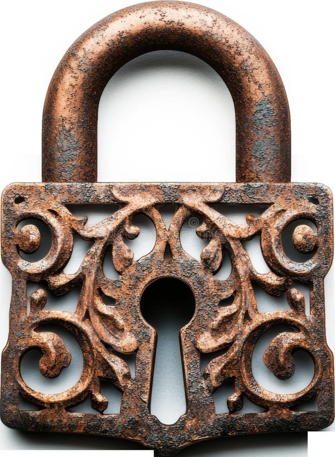 Antique Ornate Padlock with Rusted Texture on Transparent Background ...