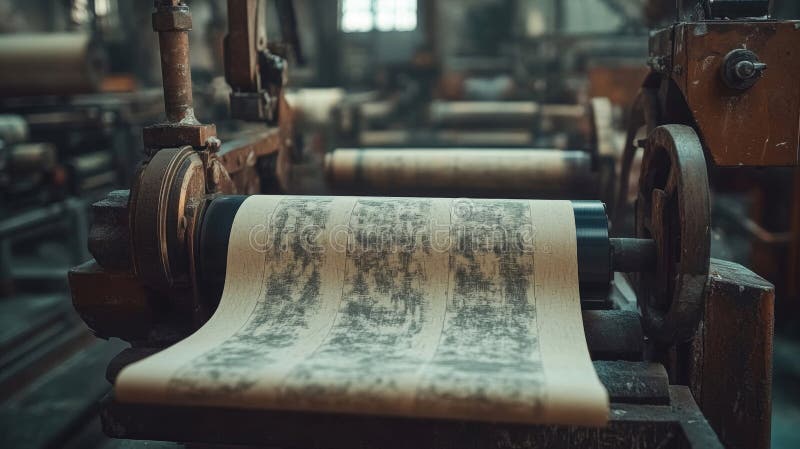 Antique Paper Mill Machinery Rolling Printed Paper Stock Illustration ...