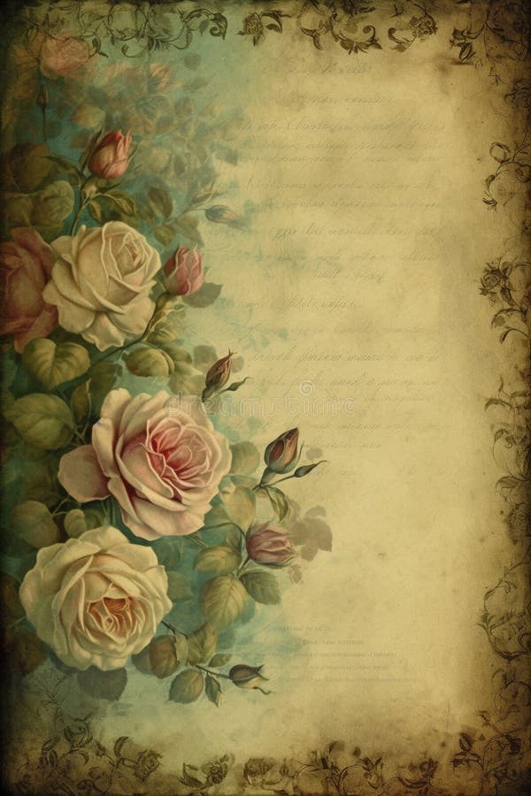 Antique Paper with Rose Frame Backdrop, Created with Generative AI ...