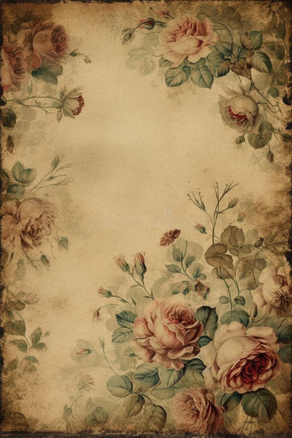 Antique Paper with Rose Frame Backdrop, Created with Generative AI ...