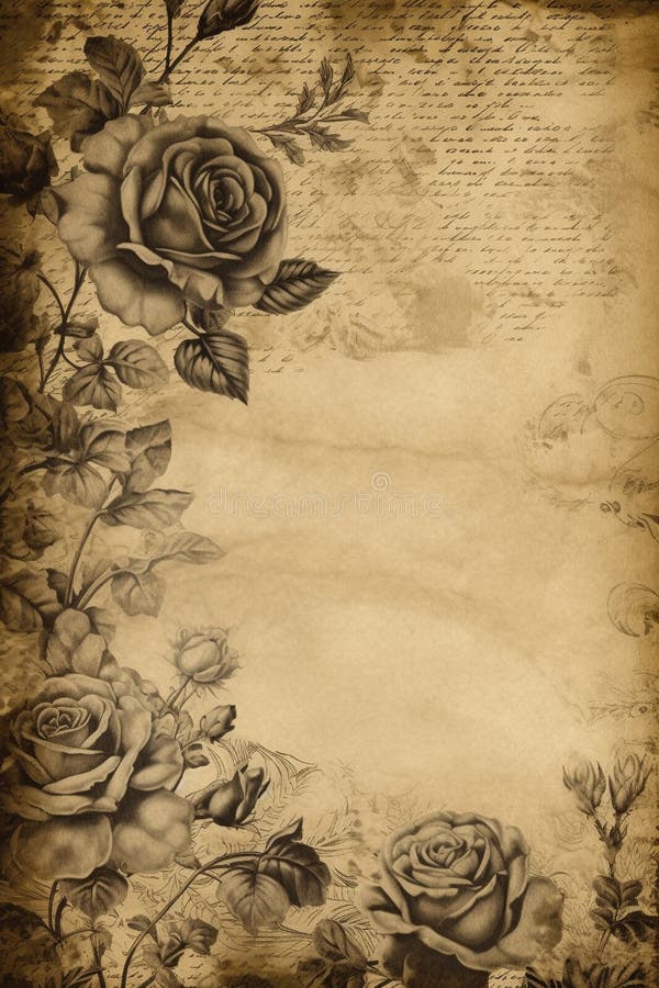 Antique Paper with Rose Frame Backdrop, Created with Generative AI ...