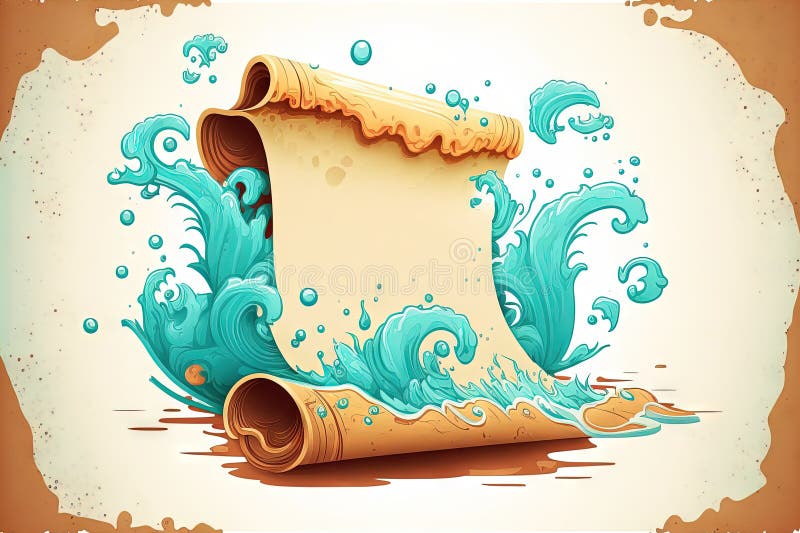 An Antique Paper Scroll Splashes Water on White Stock Illustration ...