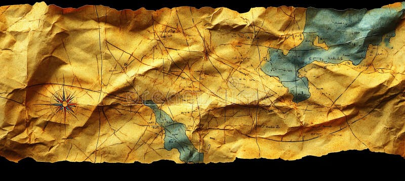 Antique Parchment Map with Torn Edges, Folded Surface, Treasure Map ...