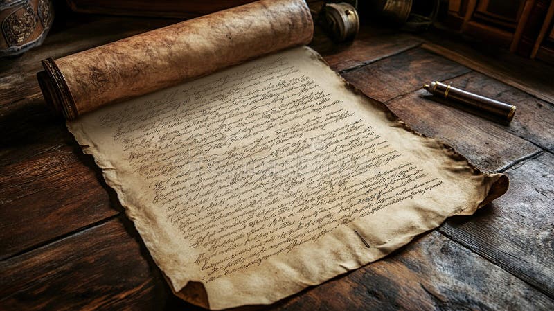 Antique Parchment Scroll Desk Study Historical Background Stock Photo ...
