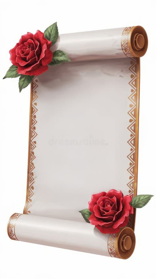 Antique Parchment Scroll with Red Roses Decoration Stock Illustration ...