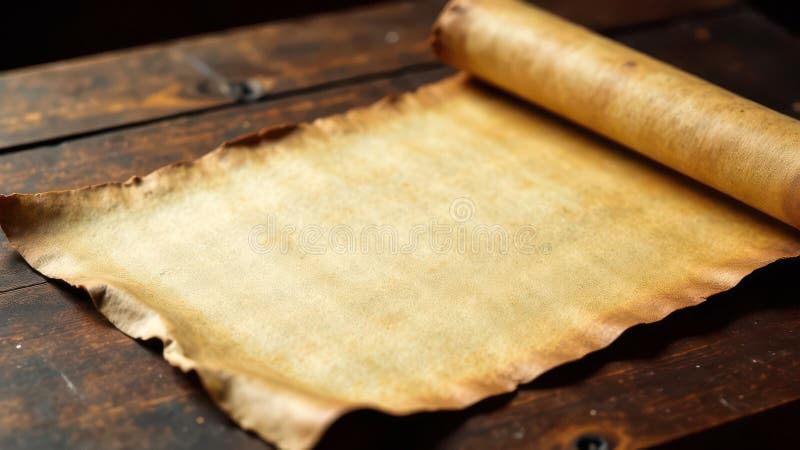 Antique Parchment Scroll on Rustic Wooden Table Stock Illustration ...