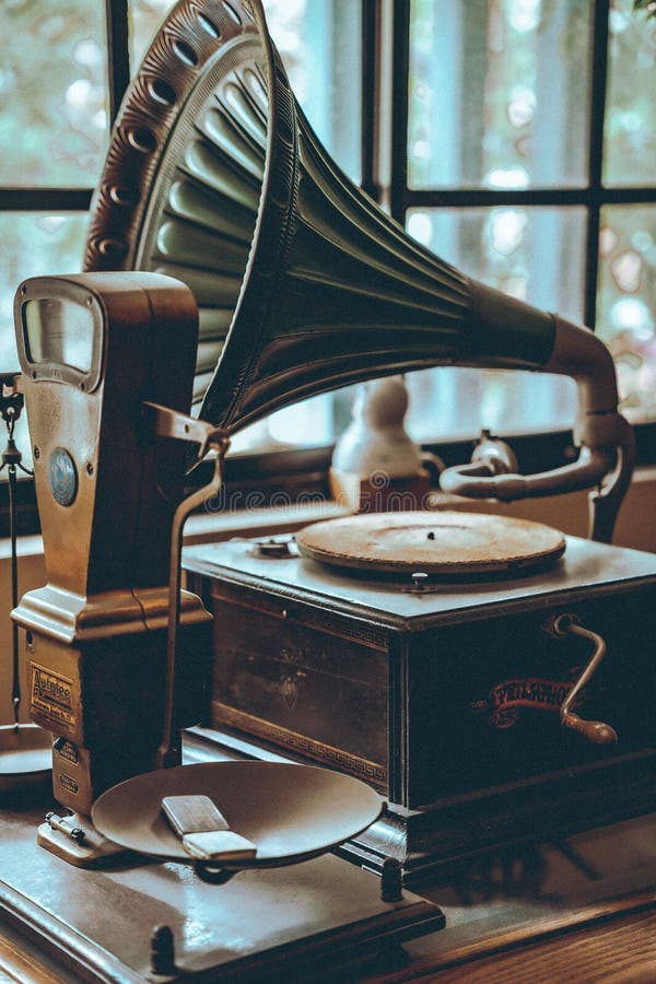 Antique Phonograph Record Player on Display in a Museum Setting Stock ...