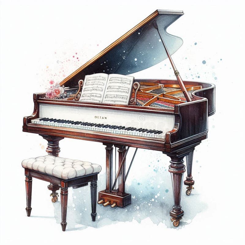 Antique Piano Watercolor Illustration Stock Illustration - Illustration ...
