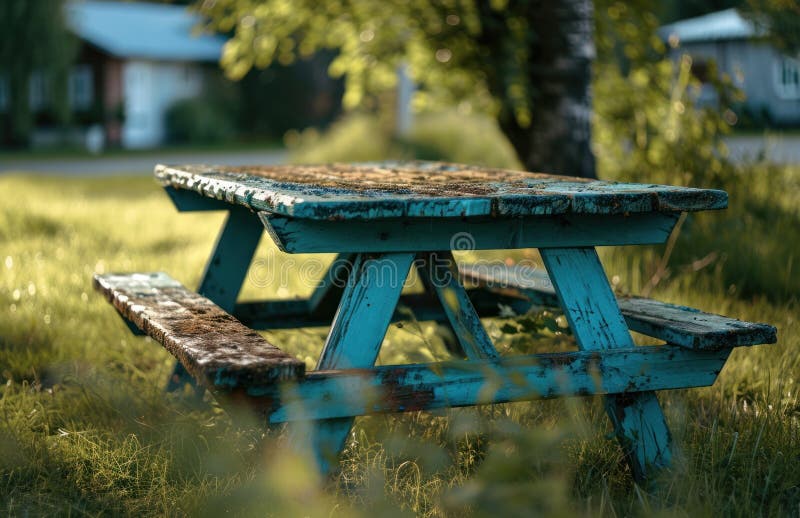 Antique Picnic Table on the Grass Stock Photo - Image of simple ...