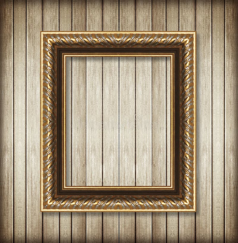 Antique Picture Frame on Wooden Wall ; Empty Picture Frame Stock Photo ...