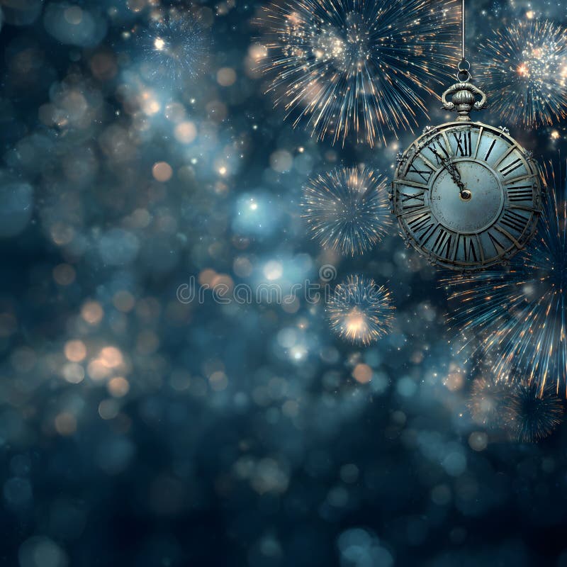 Antique Pocket Watch with Exploding Fireworks and Bokeh Roman Numerals ...