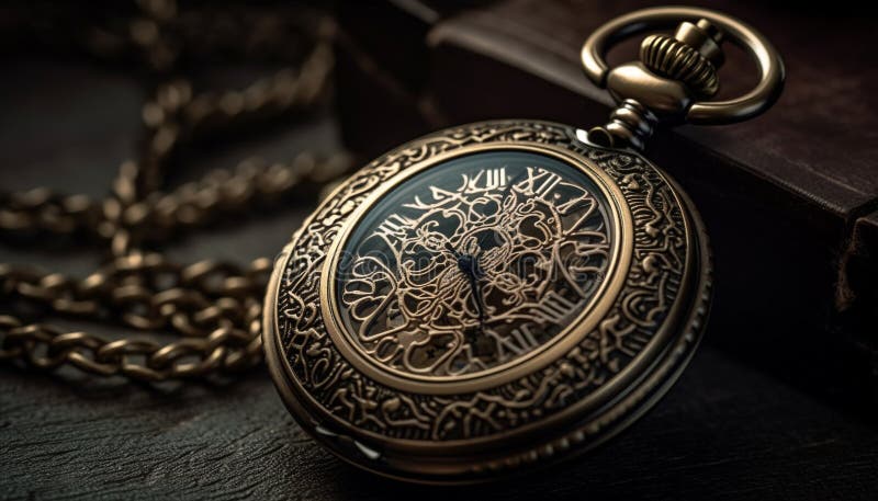 Antique Pocket Watch, Gold Chain, Timeless Elegance Generated by AI ...