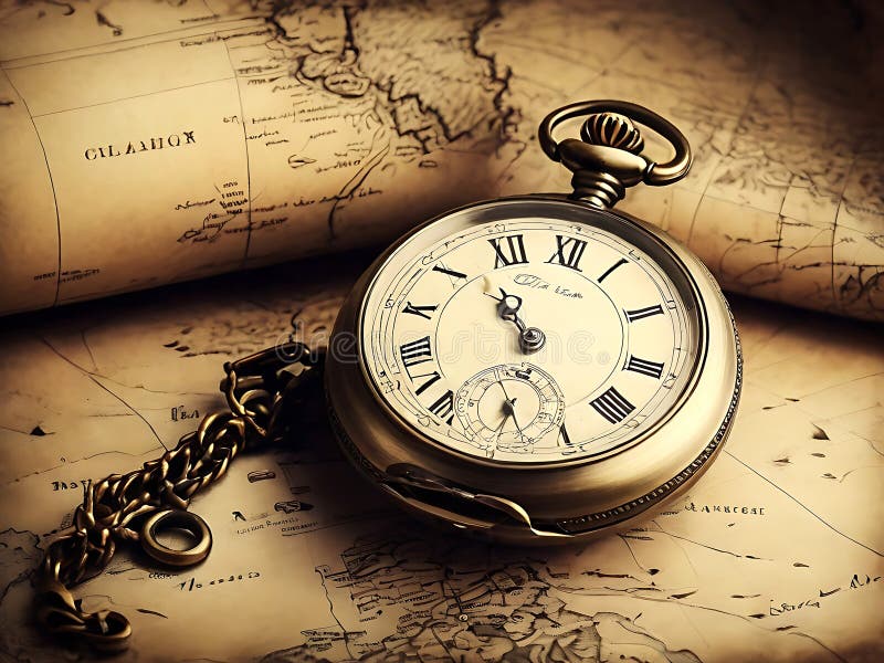 Antique Pocket Watch and Old Map Ai Generated Stock Illustration ...