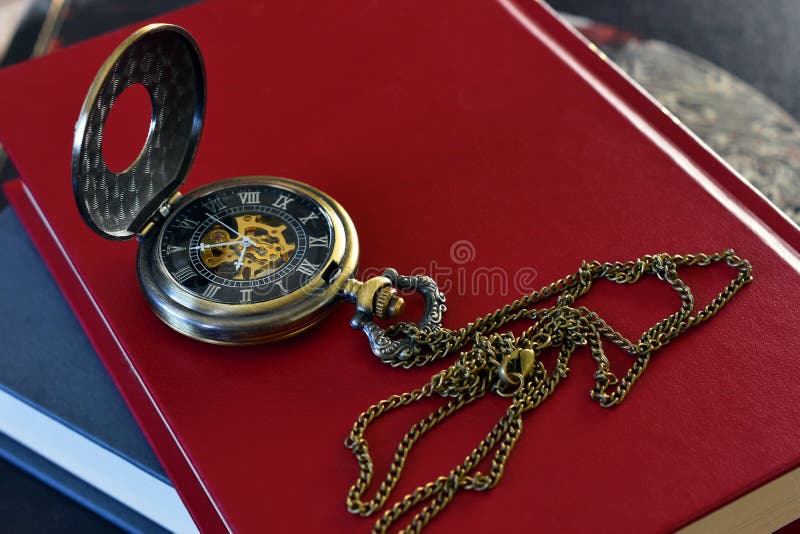 Antique Pocket Watch and Red Book Stock Image - Image of timepiece ...