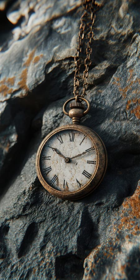 Antique Pocket Watch with Roman Numerals Resting on Rugged Stone ...