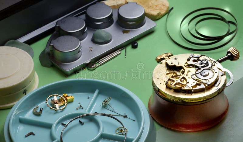 Disassembled Clock Spring of Wristwatch Awaiting Repair by Watchmaker ...