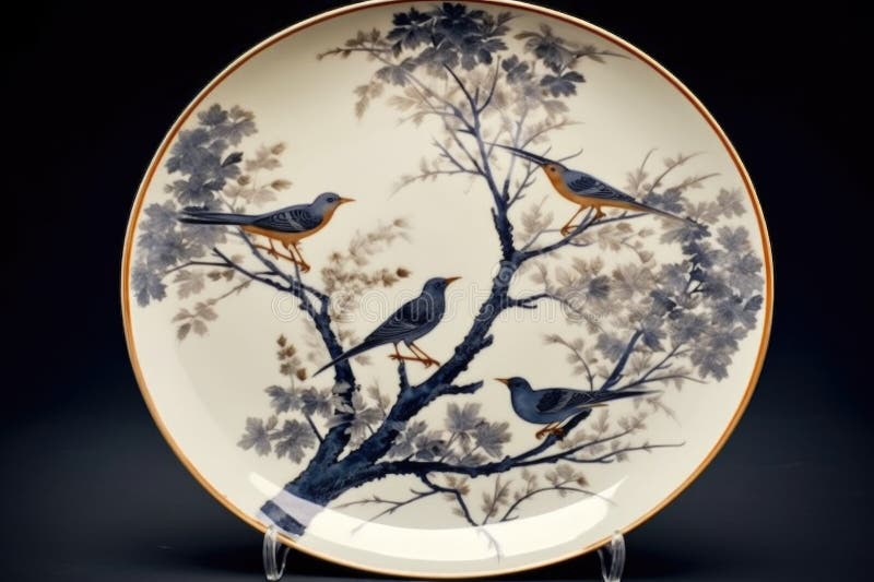 Antique Porcelain Platter with a Bird Pattern Stock Illustration ...