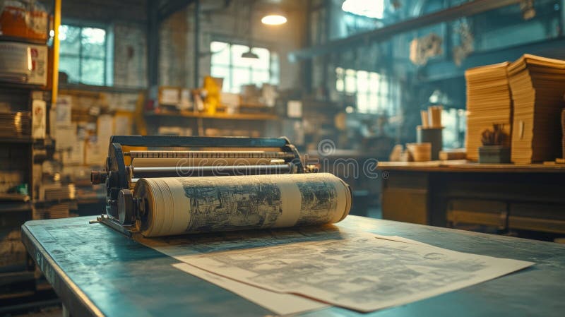 Antique Printing Press Creates Vintage Images Stock Illustration ...