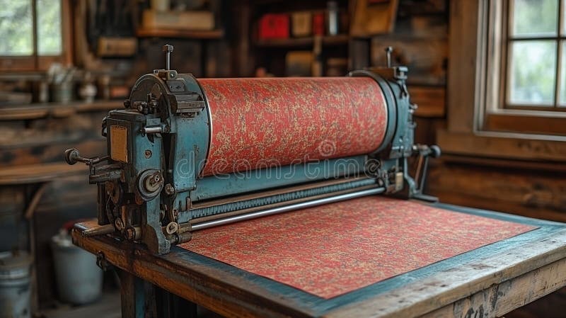 Antique Printing Press in a Vintage Workshop Stock Illustration ...