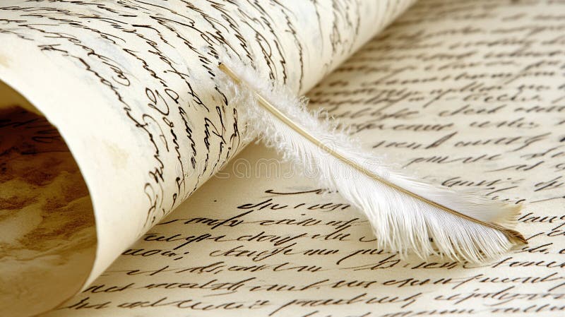 Antique Quill Pen on Aged Manuscript Scroll Stock Image - Image of ...
