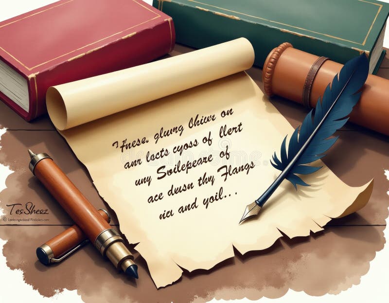 Old Fashioned Quill on Parchment, by Candlelight ,generative AI Stock ...