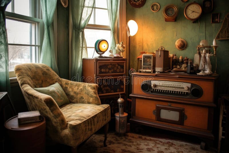 Antique Radio in a Cozy Reading Nook Stock Illustration - Illustration ...