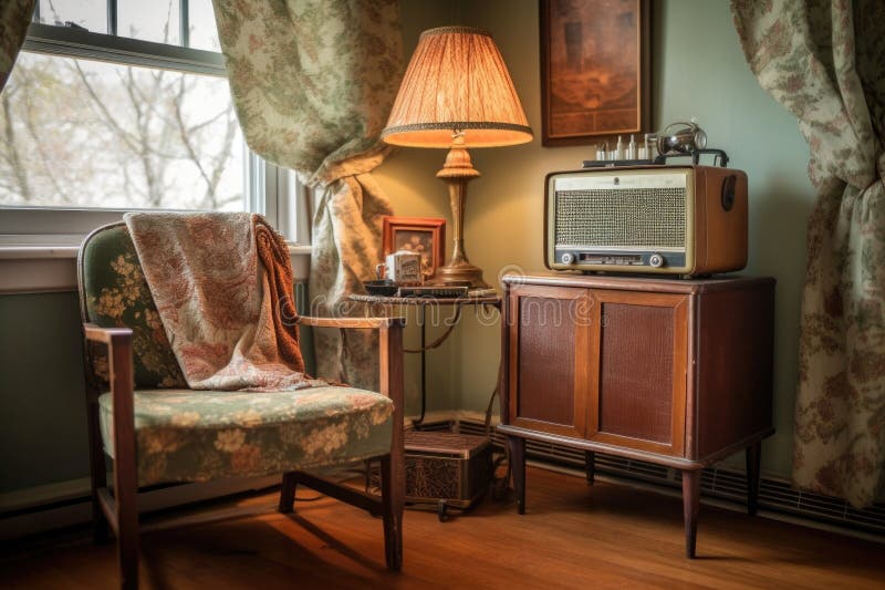 Antique Radio in a Cozy Reading Nook Stock Illustration - Illustration ...