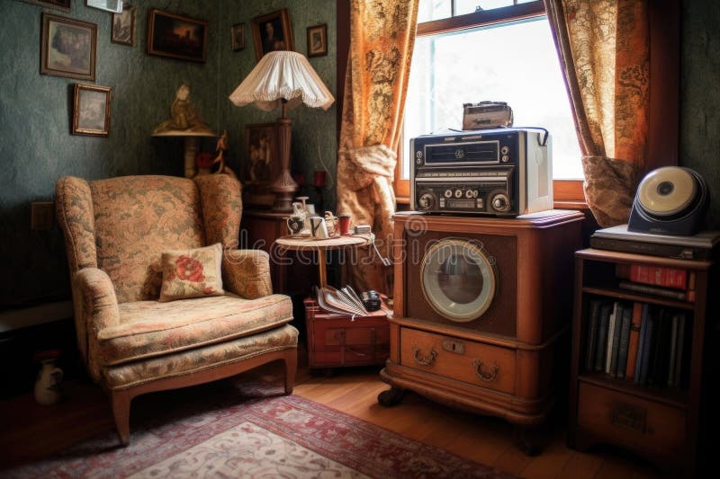 Antique Radio in a Cozy Reading Nook Stock Illustration - Illustration ...