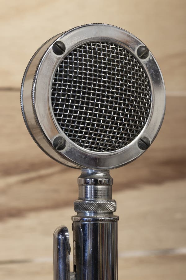 Antique Radio Microphone in Chrome with Black Background. Stacked Focus ...
