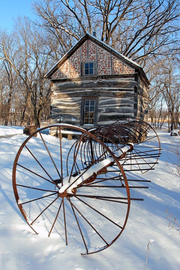 Antique Rake and Cabin in Snow Stock Image - Image of rural, cabin: 1817287