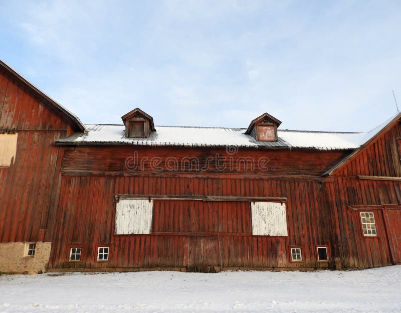 Historical NYS Antique Red Barn with Barn Roof Additions Stock Image ...
