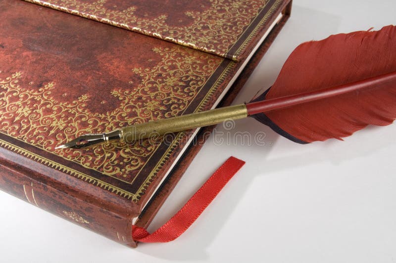 Antique Red Book with Red Fountain Pen Stock Photo - Image of creation ...