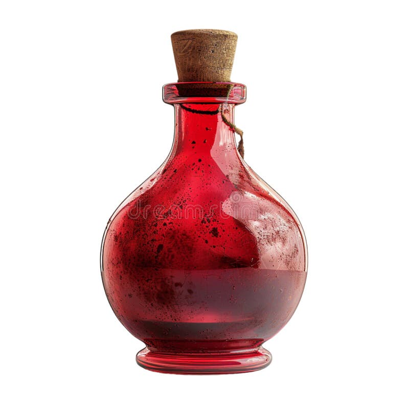 Antique Red Glass Bottle with Cork Stopper Stock Image - Illustration ...