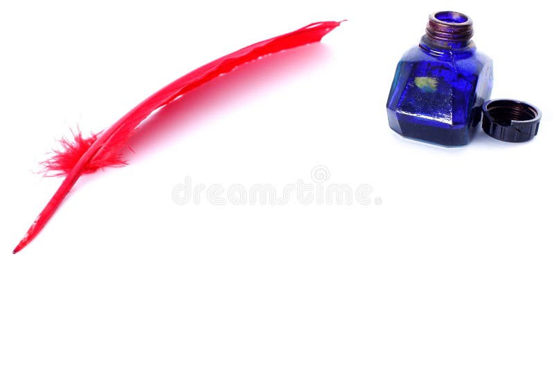 Antique Red Pen and Inkwell Stock Image - Image of inkwell, isolated ...