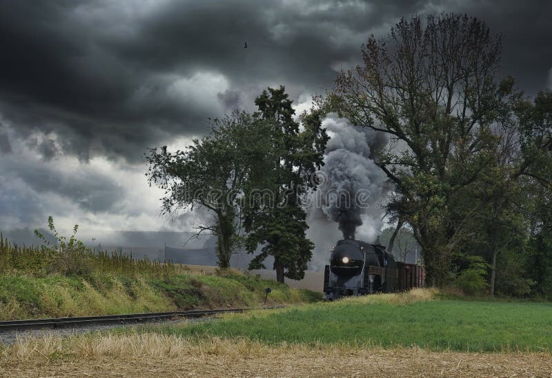 Antique Restored Steam Freight Train Approaching Blowing Smoke and ...