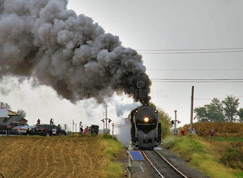 Antique Restored Steam Freight Train Approaching Blowing Smoke and ...