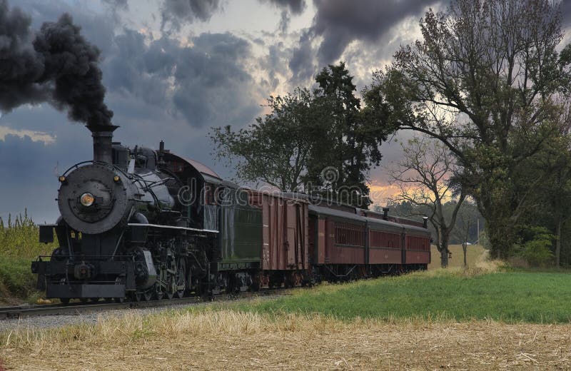 Antique Restored Steam Freight Train Approaching Head on Blowing Smoke ...