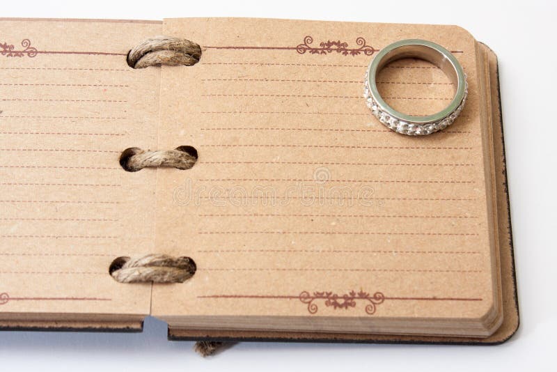Antique Retro Diary Bound with Rope and and Engagement Ring Stock Photo ...