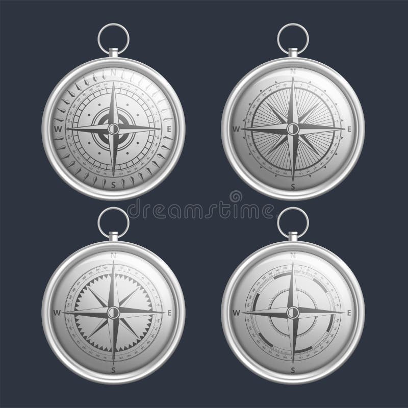 Antique Retro Style Metal Compass Set Isolated Stock Vector ...