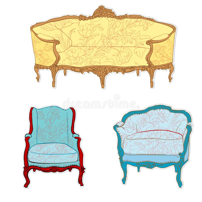 Rococo Antique Furniture Stickers Stock Vector - Illustration of ...