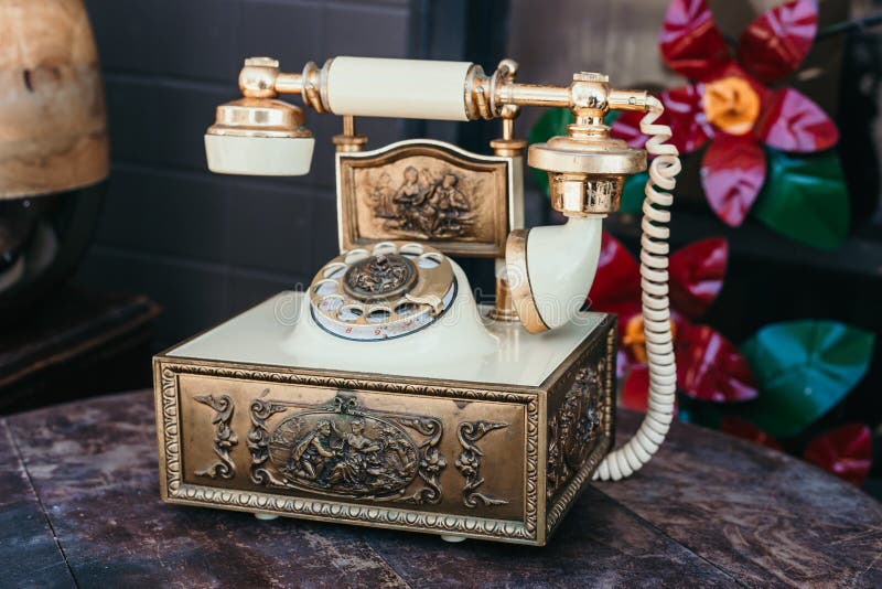 Antique Rotary Phone on Display Stock Photo - Image of white, vintage ...