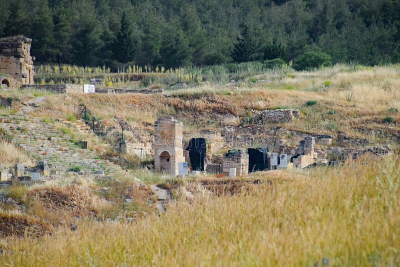 Antique Ruins and Limestone Blocks in Hierapolis, Turkey. Ancient City ...