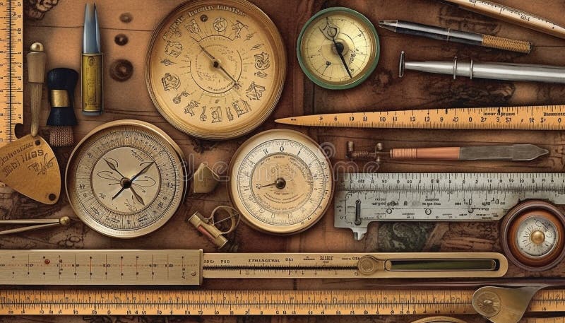 Antique Ruler Collection on Old Wooden Desk Generated by AI Stock ...
